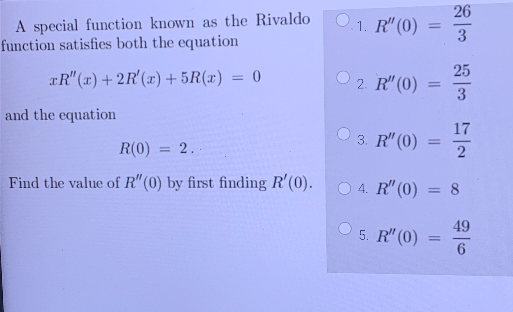 Solved A special function known as the Rivaldo function | Chegg.com