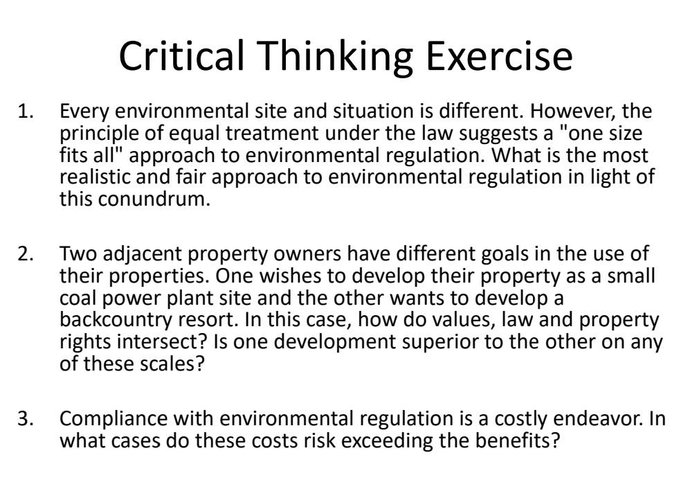 Solved Critical Thinking Exercise 1. Every environmental | Chegg.com