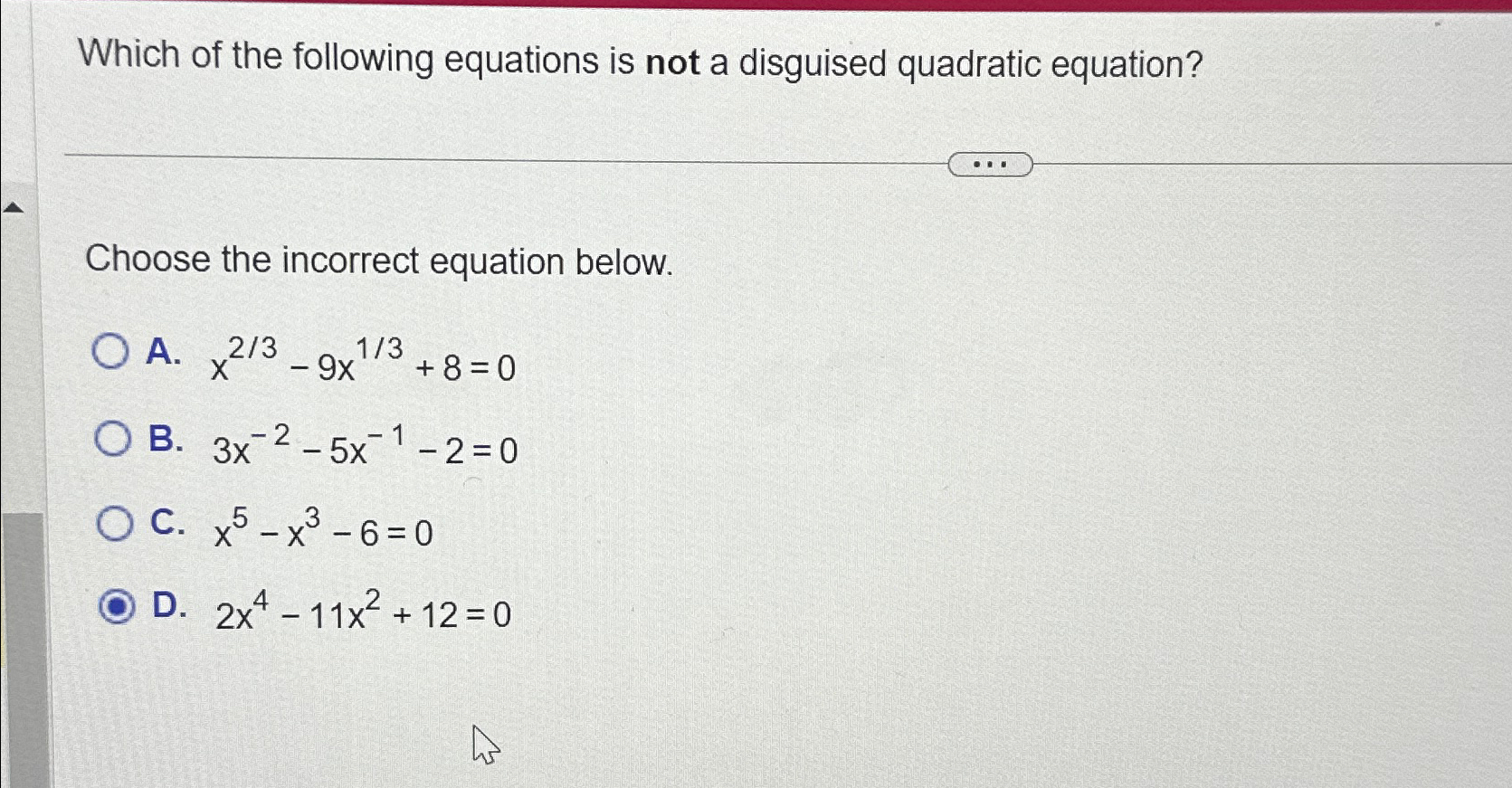 Solved Which of the following equations is not a disguised | Chegg.com