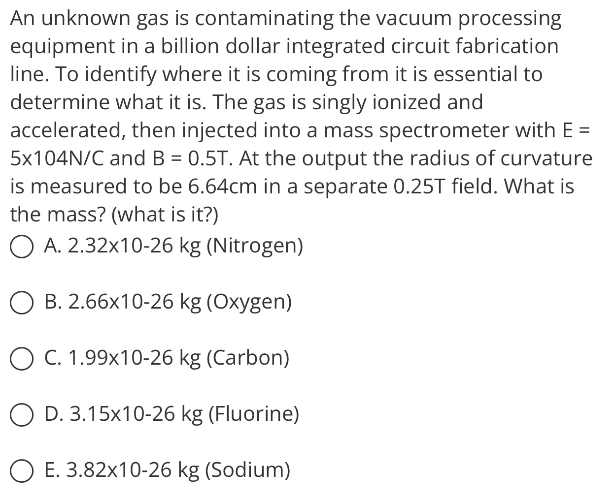 Solved An unknown gas is contaminating the vacuum processing | Chegg.com
