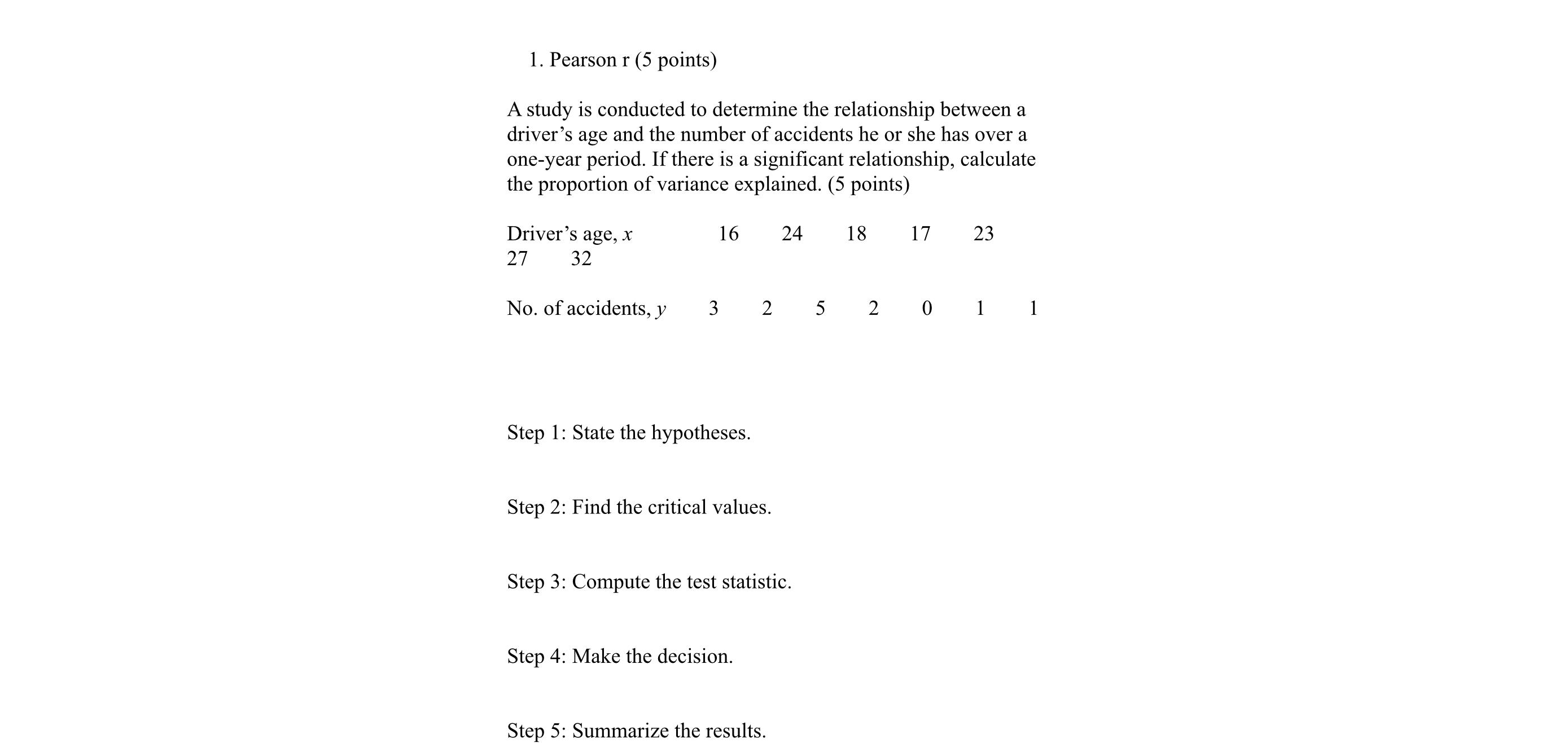 Solved Pearson r (5 ﻿points)A study is conducted to | Chegg.com