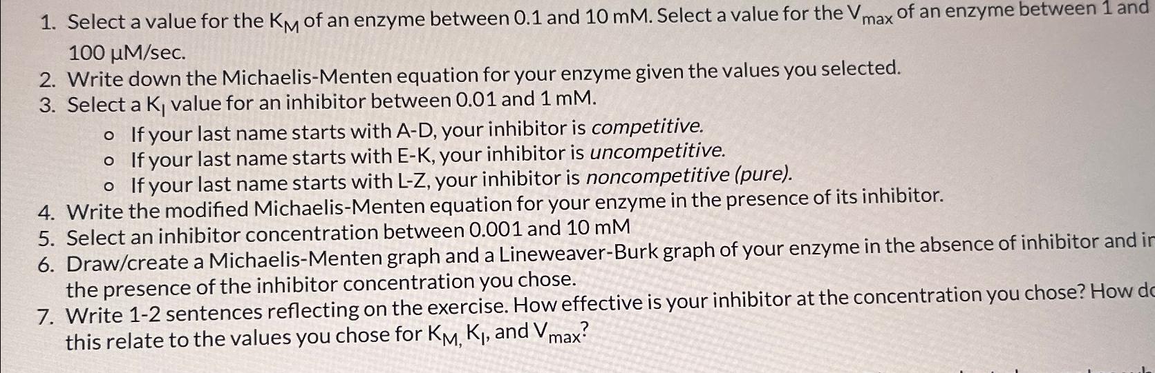 Solved Select a value for the KM ﻿of an enzyme between 0.1 | Chegg.com