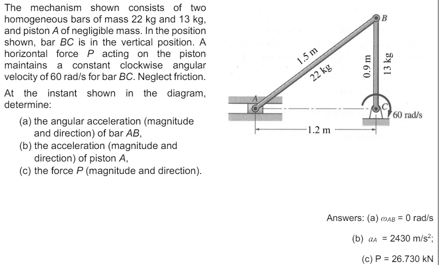 Solved The mechanism shown consists of two homogeneous bars | Chegg.com
