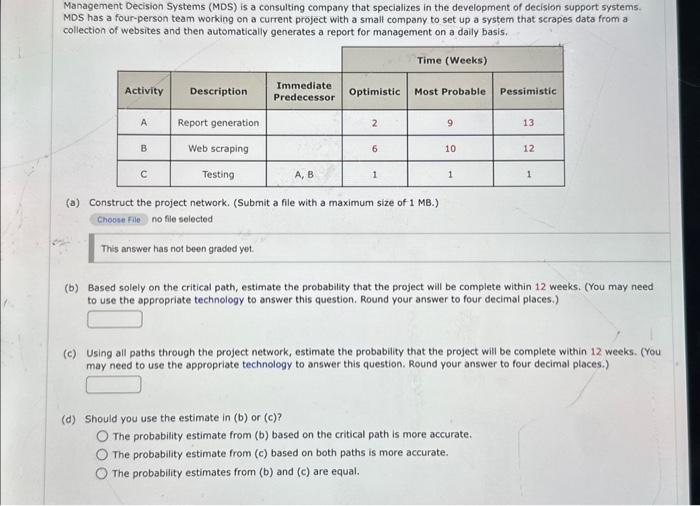 Solved Management Decision Systems (MDS) is a consulting | Chegg.com