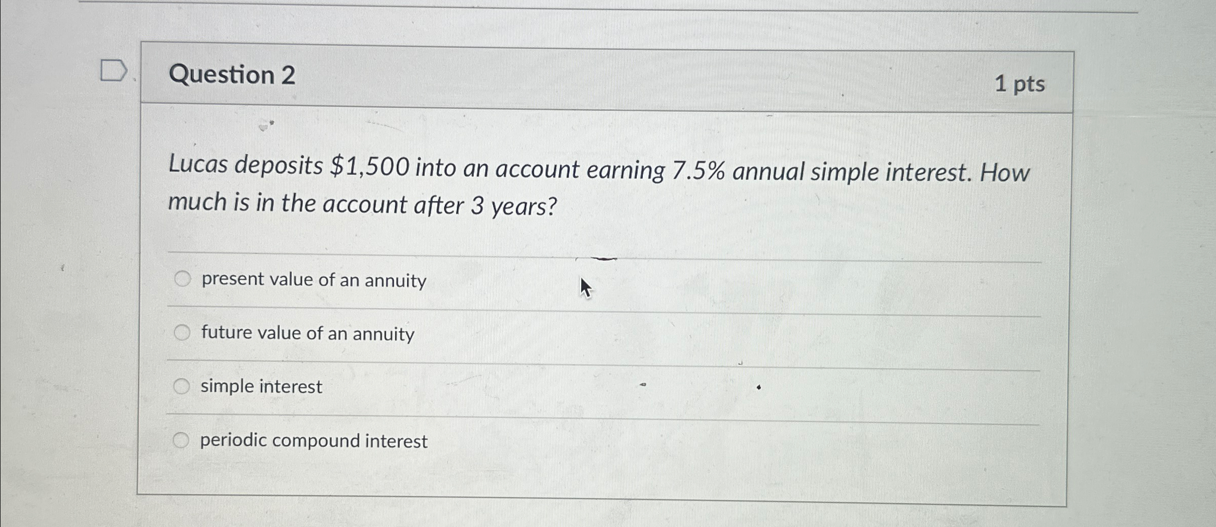 Solved Question 21 ﻿ptsLucas deposits $1,500 ﻿into an | Chegg.com