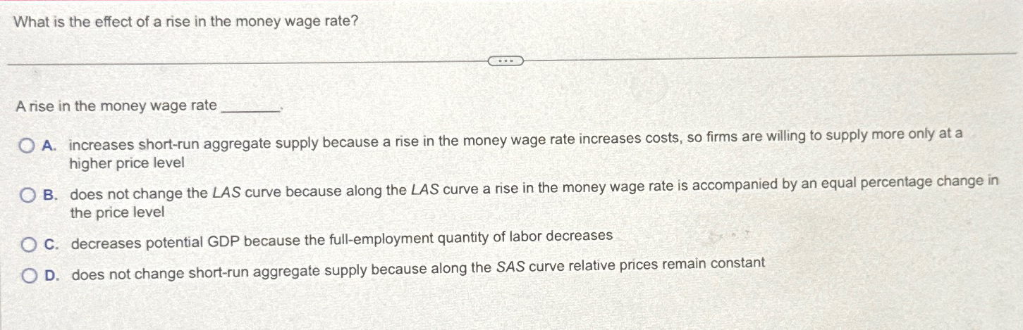 Solved What is the effect of a rise in the money wage rate?A | Chegg.com