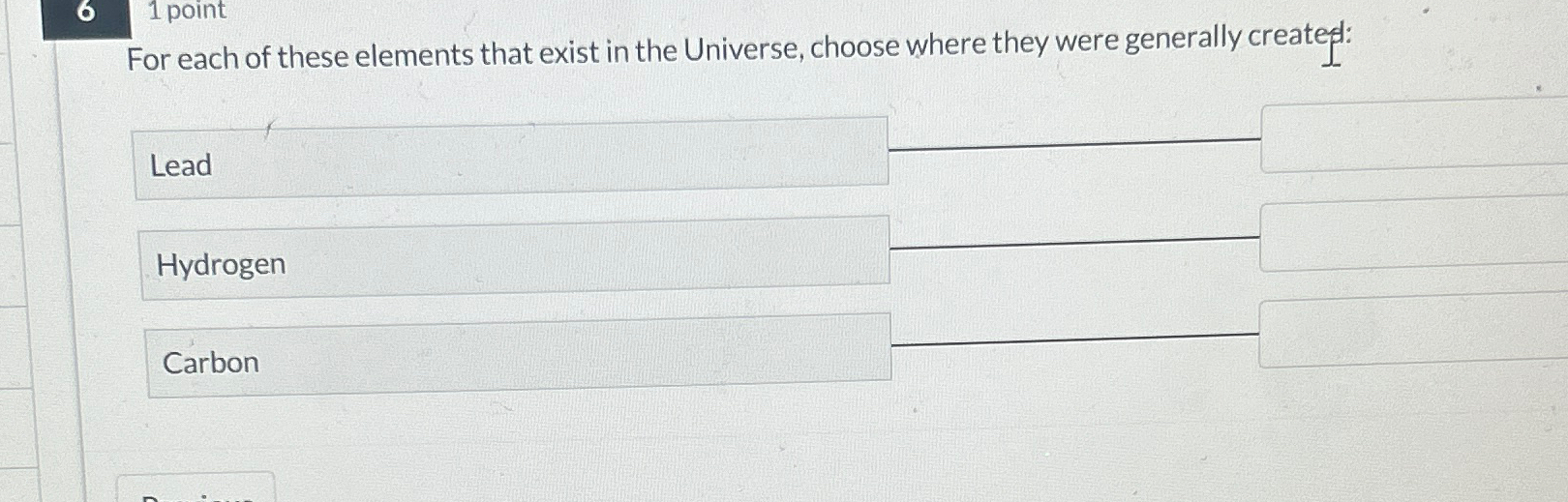 Solved 1 ﻿pointFor each of these elements that exist in the | Chegg.com