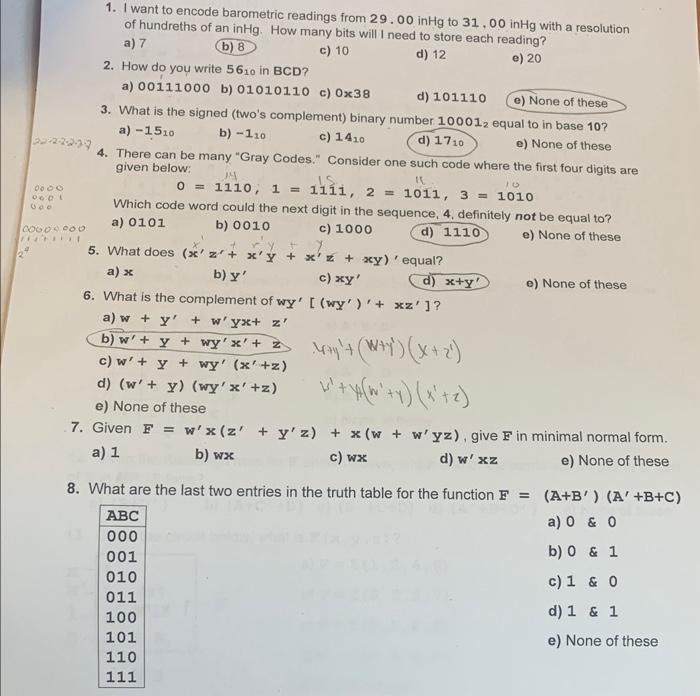 Solved 1. I want to encode barometric readings from | Chegg.com