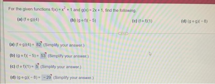 Solved For the given functions f(x)=x2+1 and g(x)=2x+1, find | Chegg.com