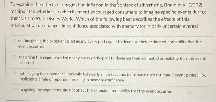 Solved To examine the effects of imagination inflation in | Chegg.com