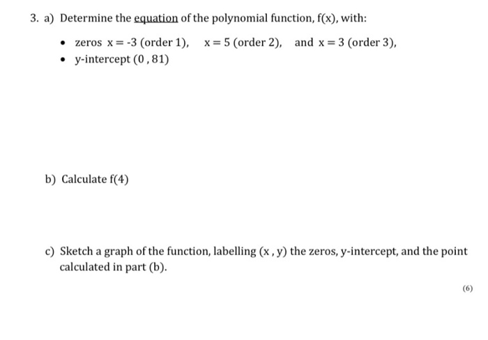 Solved 3. a) Determine the equation of the polynomial | Chegg.com
