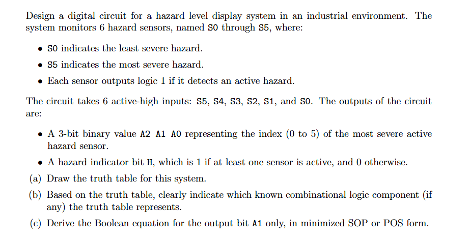 Solved Design a digital circuit for a hazard level display | Chegg.com