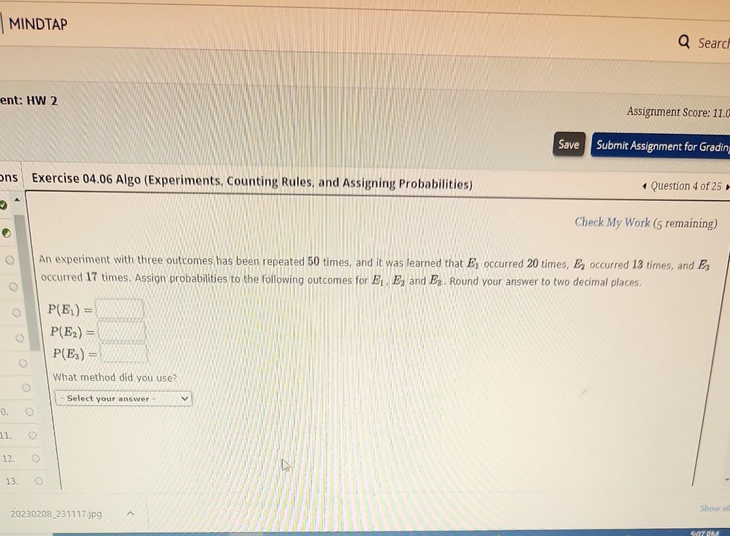 Solved An experiment with three outcomes has been repeated | Chegg.com