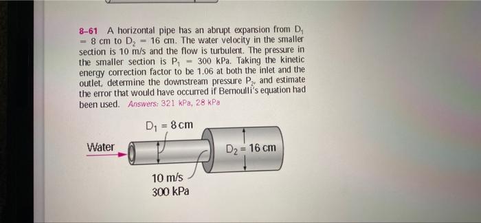 Solved 8-61 A horizontal pipe has an abrupt expansion from D | Chegg.com