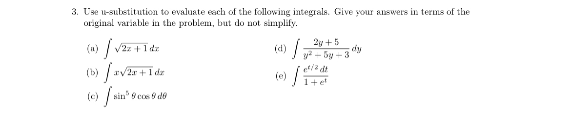 Solved Use u-substitution to evaluate each of the following | Chegg.com