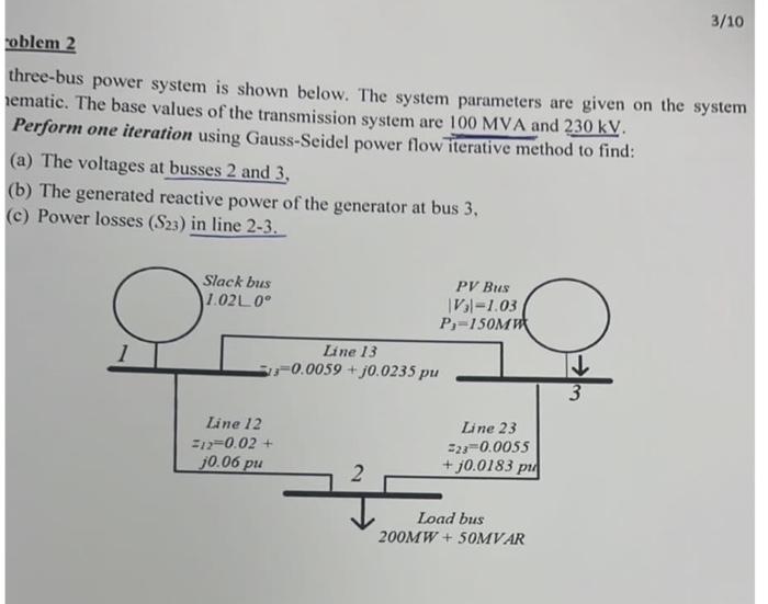 Solved oblem 2 three-bus power system is shown below. The | Chegg.com
