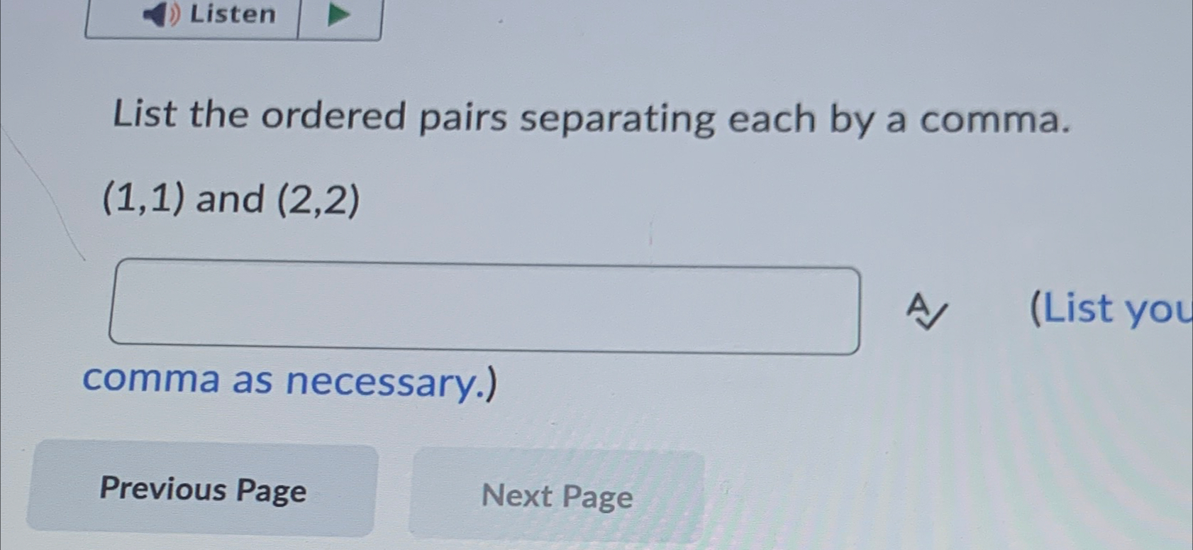 Solved List the ordered pairs separating each by a comma. | Chegg.com