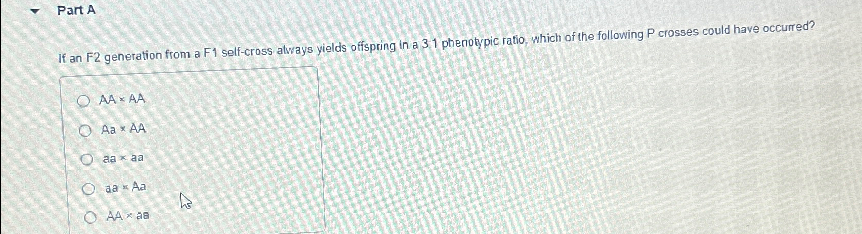 Solved Part AIf an F2 ﻿generation from a F1 ﻿self-cross | Chegg.com