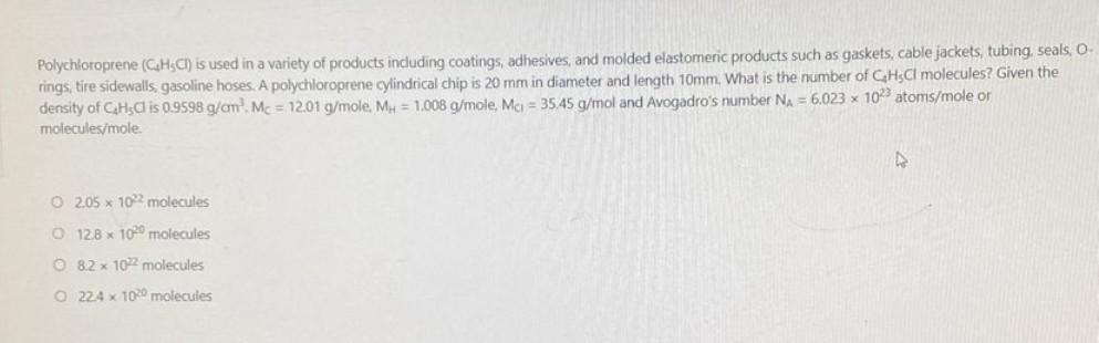 Solved Polychloroprene ( C4H5C) is used in a variety of | Chegg.com