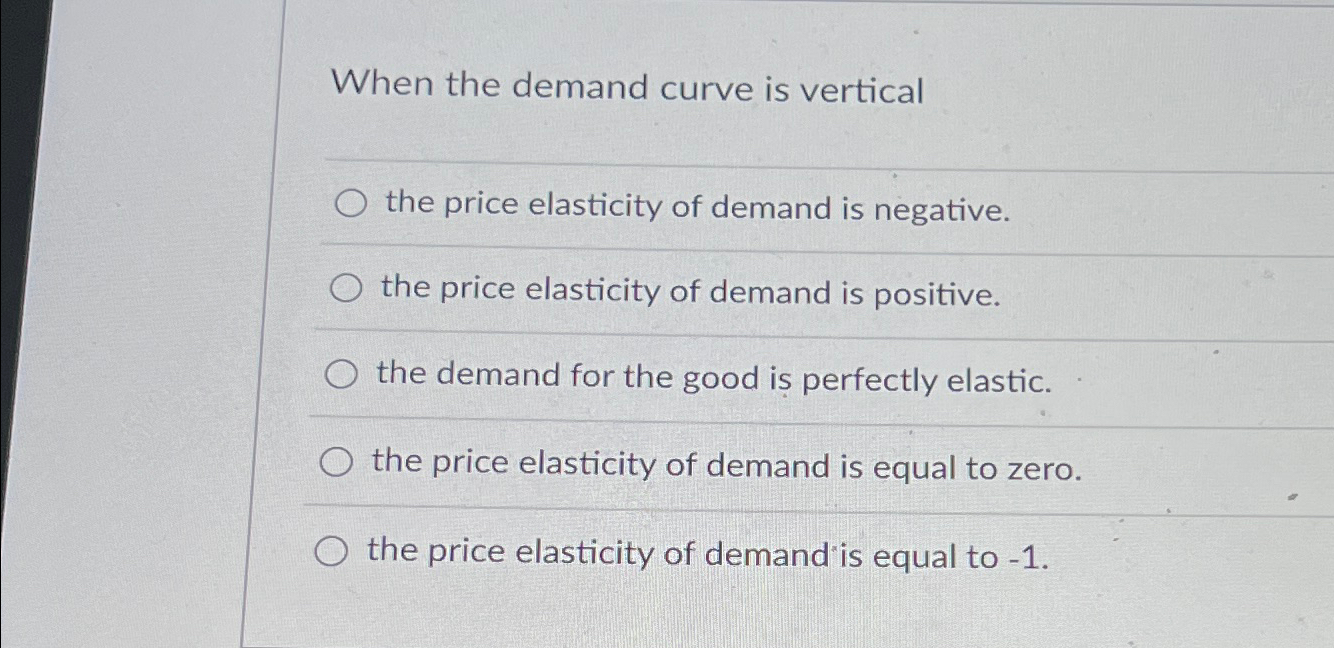Solved When the demand curve is verticalthe price elasticity | Chegg.com