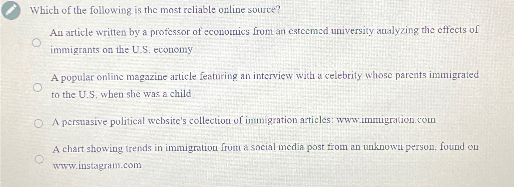 Solved Which of the following is the most reliable online | Chegg.com