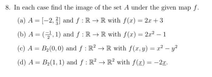 Solved 8. In each case find the image of the set A under the | Chegg.com
