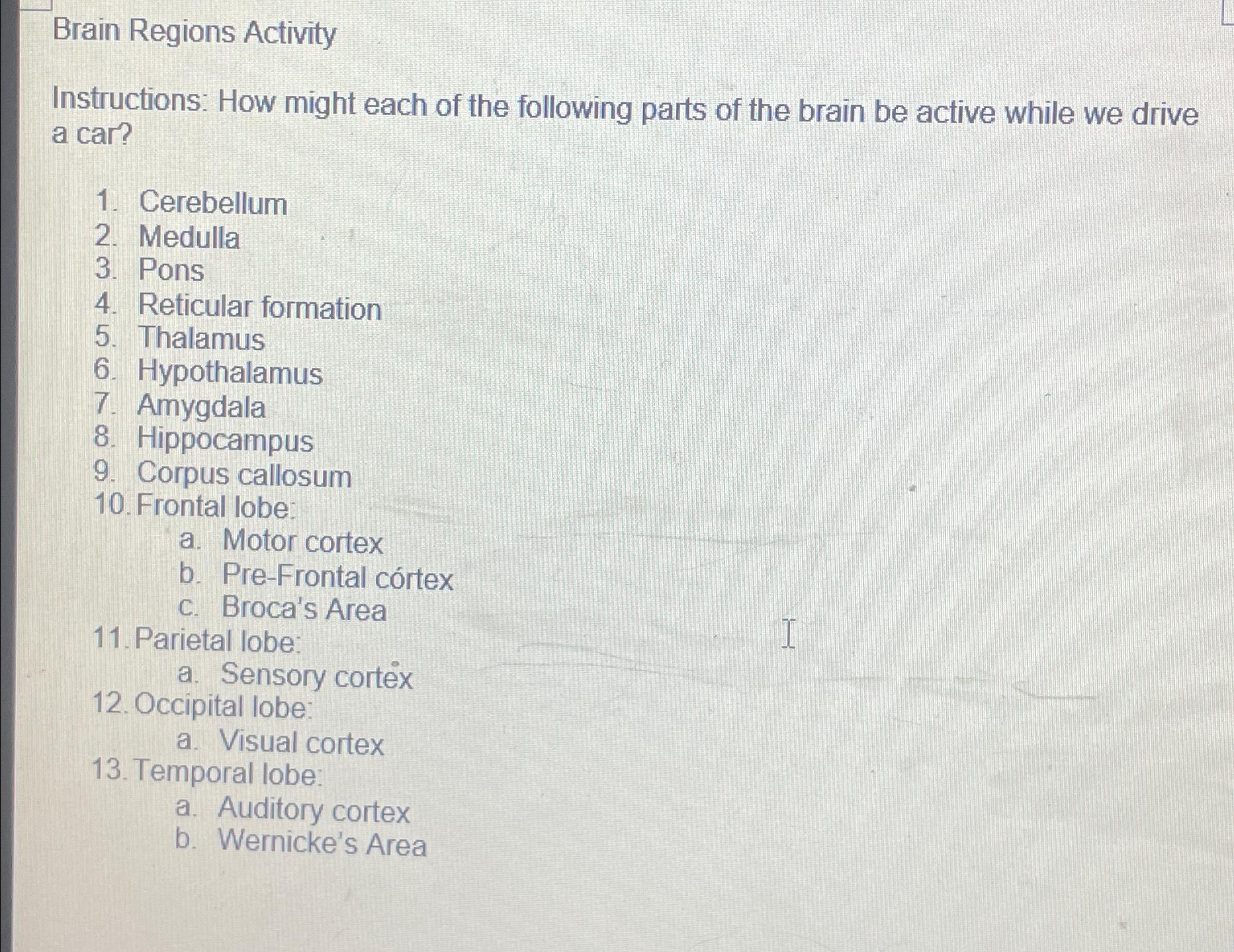Solved Brain Regions ActivityInstructions: How might each of | Chegg.com