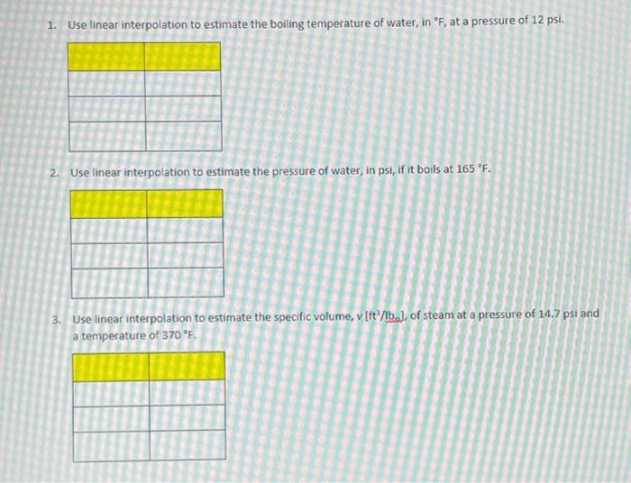 Solved 1. Use linear interpolation to estimate the boiling | Chegg.com