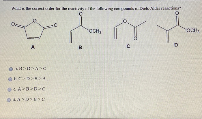 Solved What is the correct order for the reactivity of the | Chegg.com