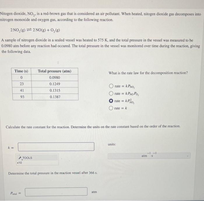 Solved Nitogen dioxide, NO2, is a red-brown gas that is | Chegg.com