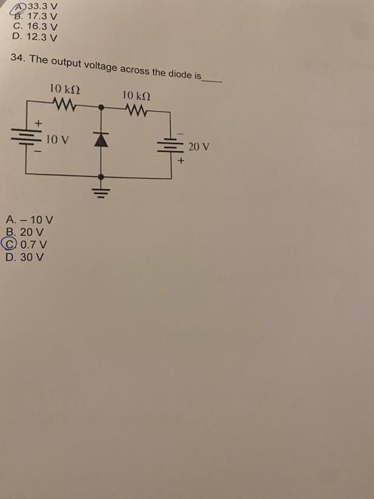 Solved A 120 V B. 34 V C24 V D17 V 31. For the circuit shown | Chegg.com