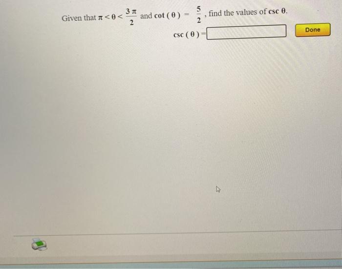 Solved find the values of csc 0. 3 л Given that