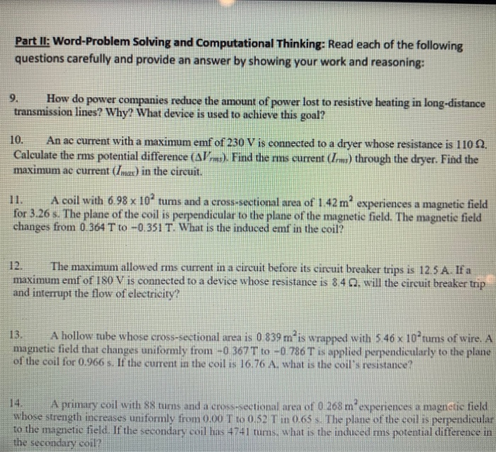 Solved Part II: Word-Problem Solving and Computational | Chegg.com
