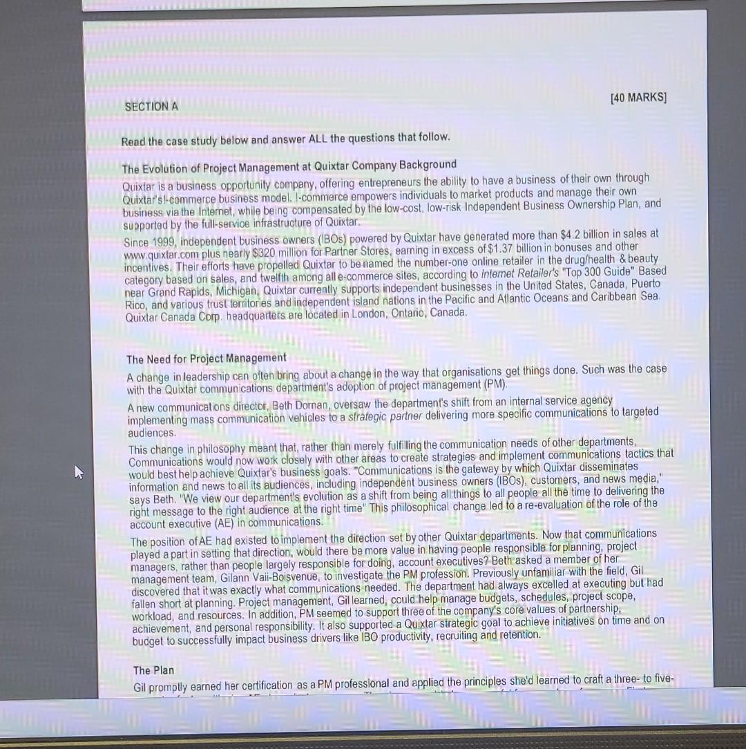Solved SECTION A [40 MARKS] Read the case study below and | Chegg.com