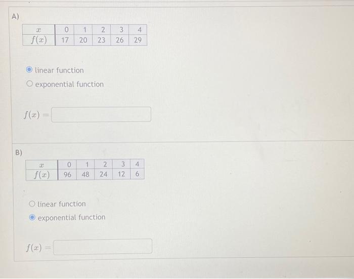Solved linear function exponential function f(x)= linear | Chegg.com