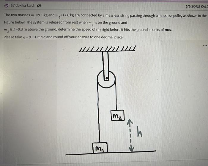 Solved The two masses m1=9.1 kg and m2=17.6 kg are connected | Chegg.com