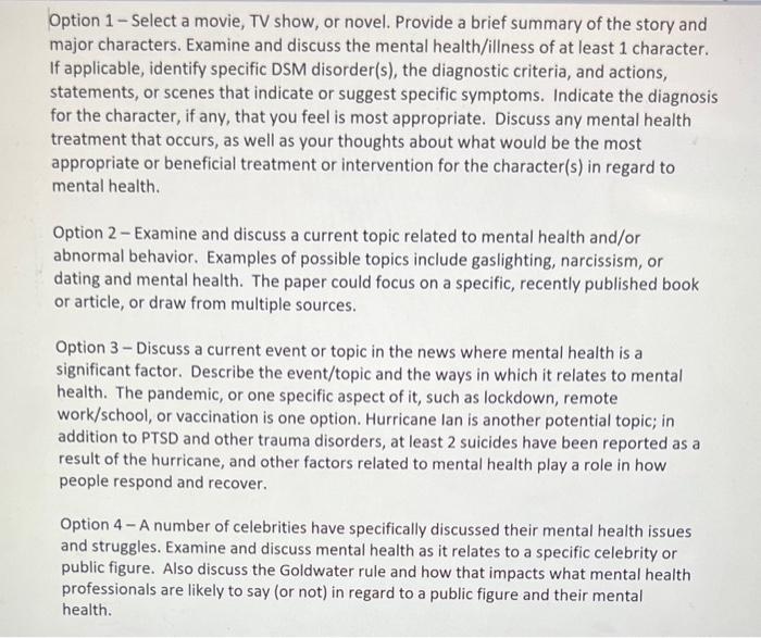 Solved Option 1 - Select a movie, TV show, or novel. Provide | Chegg.com