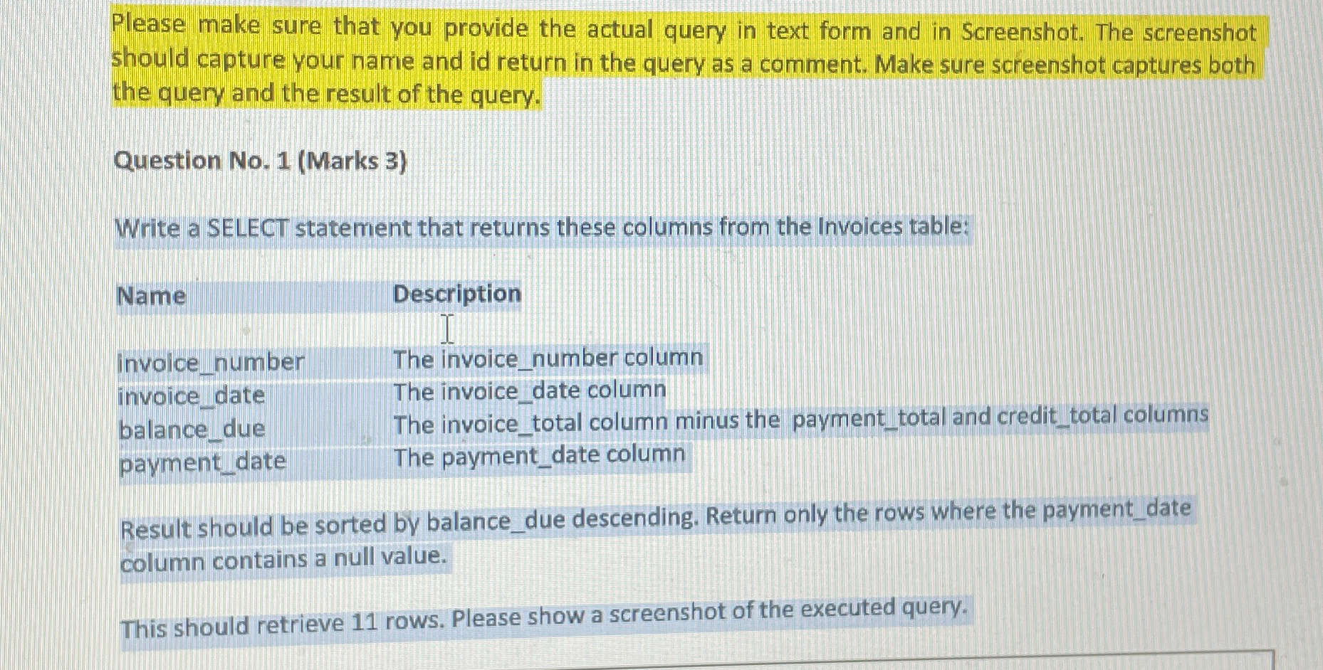Solved Write a select statement that returns these columns | Chegg.com