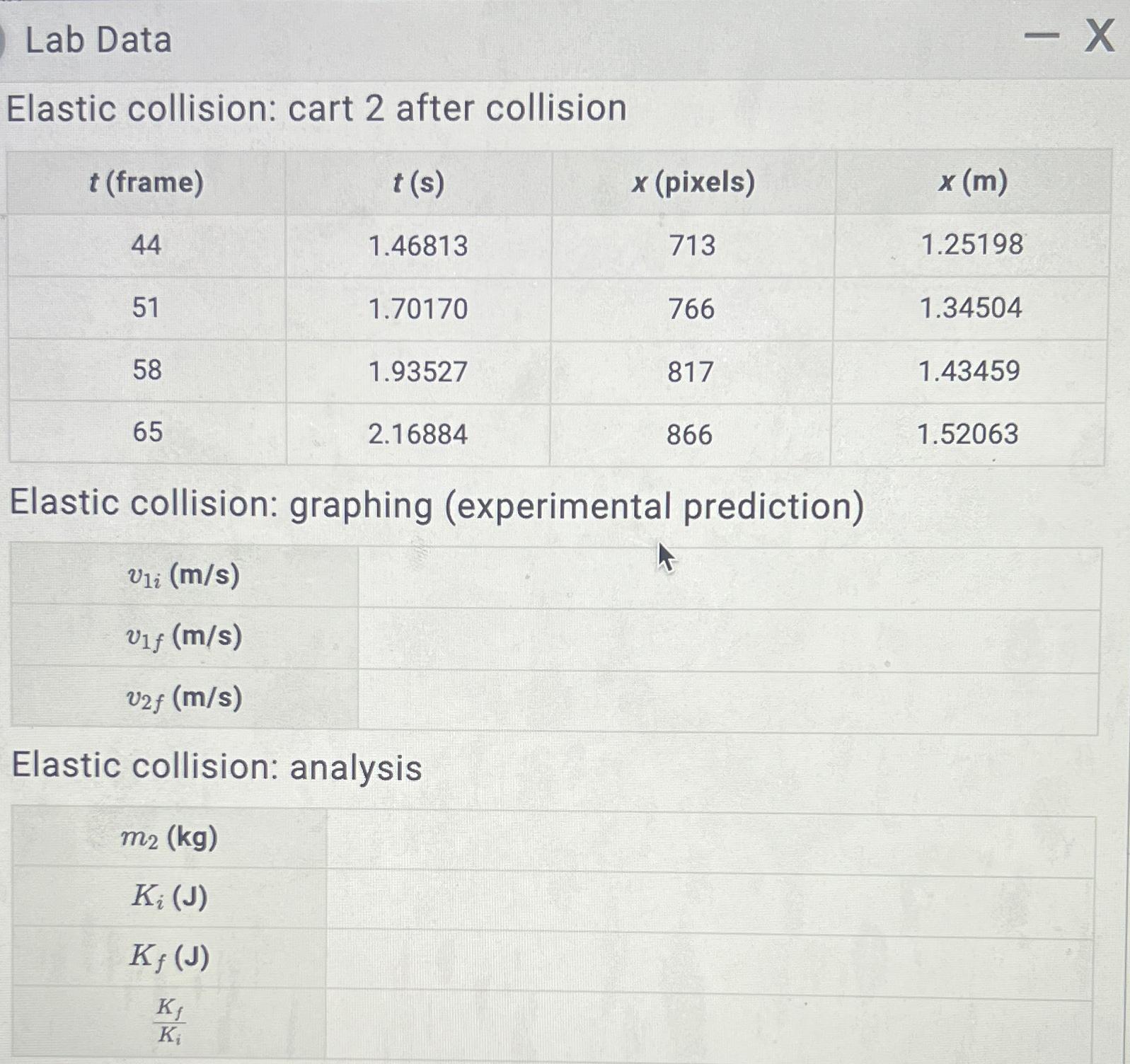 Solved Lab DataElastic collision: cart 2 ﻿after | Chegg.com