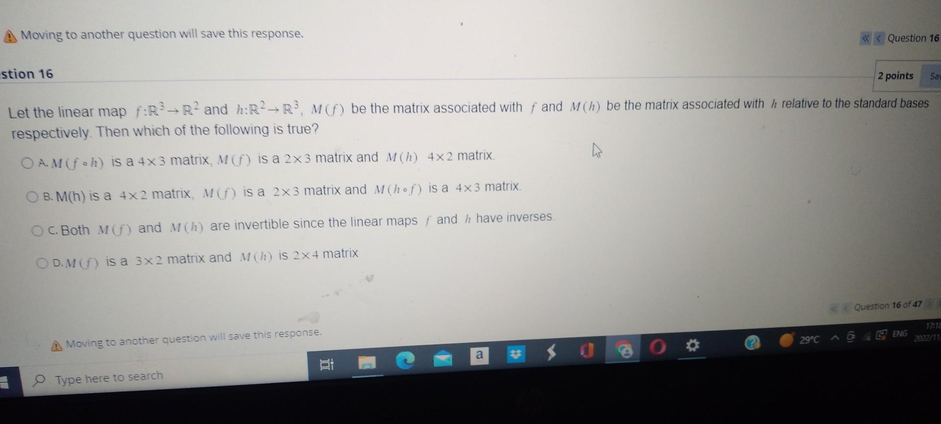 Solved Let the linear map f:R3→R2 and h:R2→R3,M(f) be the | Chegg.com
