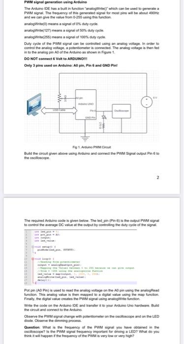 Solved PWM sigral generation using Arduline The Arduino ibe | Chegg.com