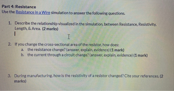 Solved Part 4: Resistance Use the Resistance in a Wire | Chegg.com