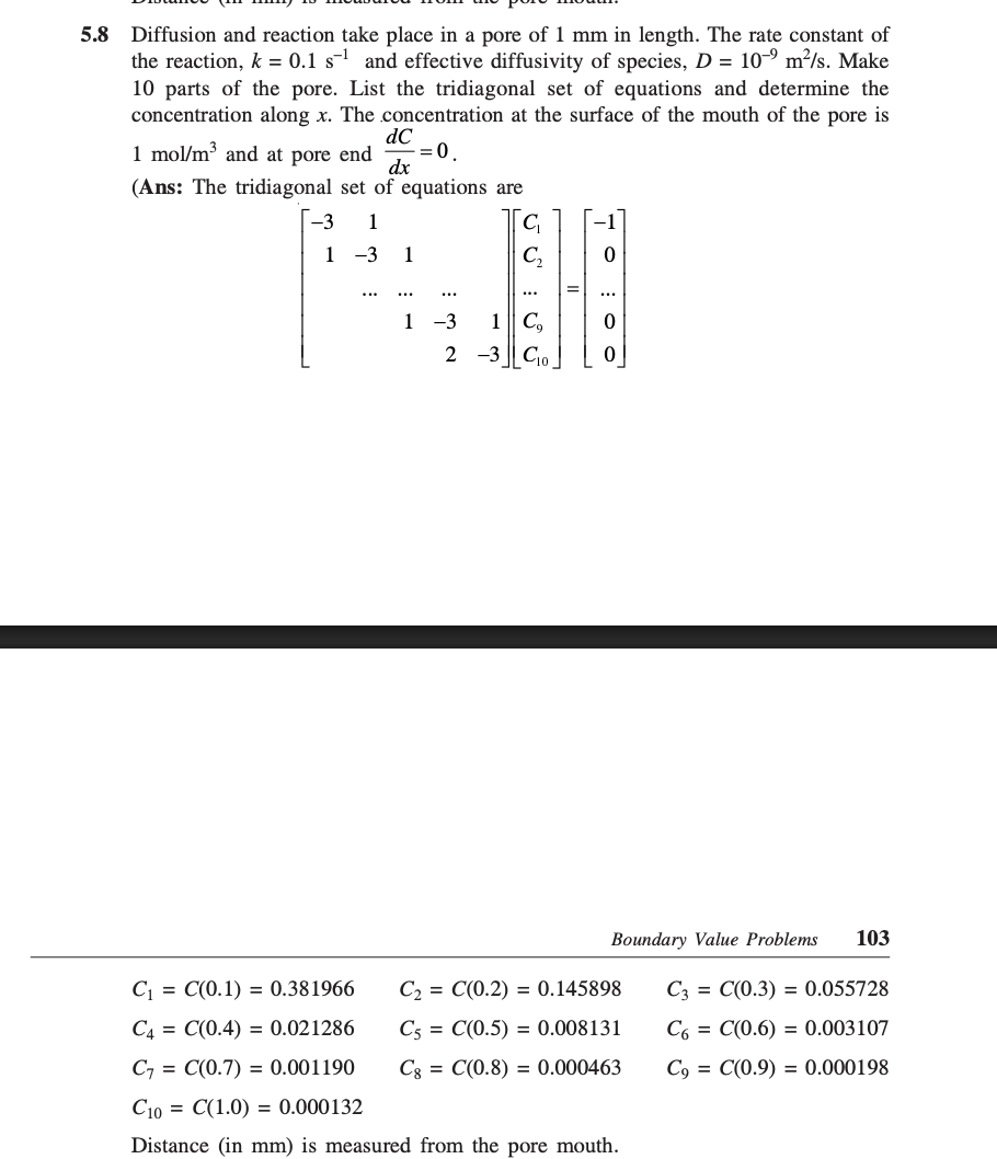 5.8 ﻿Diffusion and reaction take place in ﻿a pore | Chegg.com