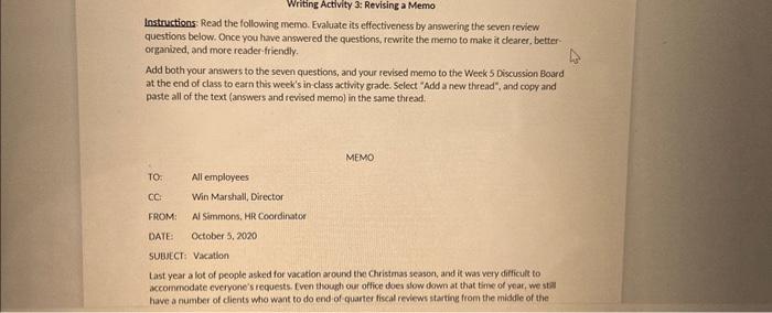 Instructions: Read the following memo. Evaluate its | Chegg.com