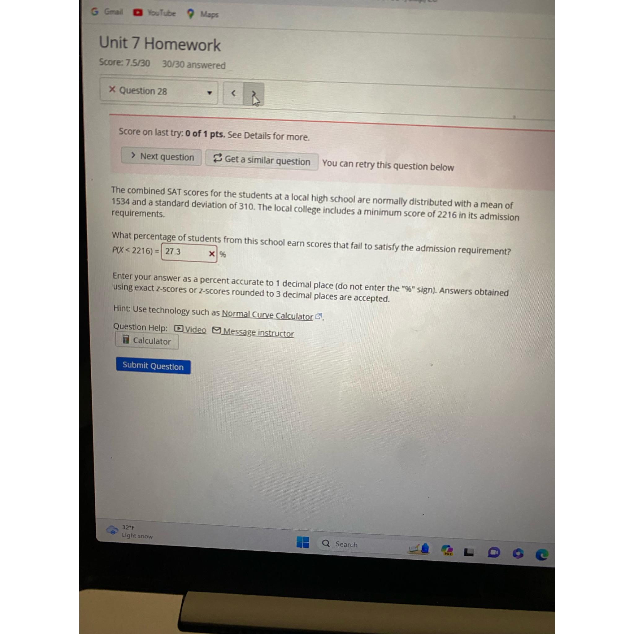 Solved Unit 7 ﻿HomeworkScore: 7.530,3030 ﻿answeredScore on | Chegg.com