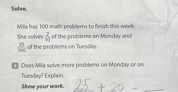 Solved Mila has 100 math problems to finish this week. She | Chegg.com