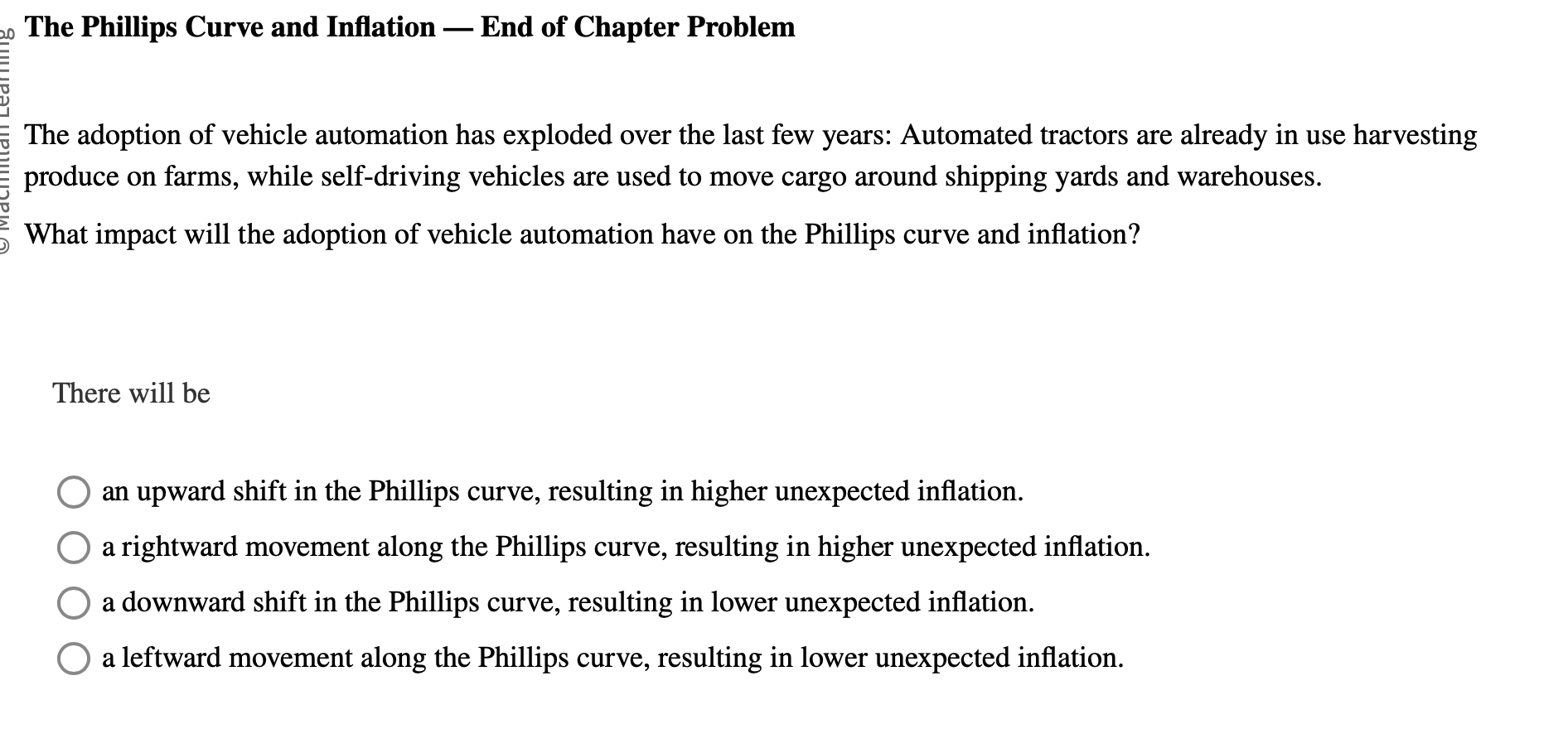 Solved There will bean upward shift in the Phillips curve, | Chegg.com