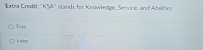 Solved Extra Credit: "KSA" stands for Knowledge, Service, | Chegg.com