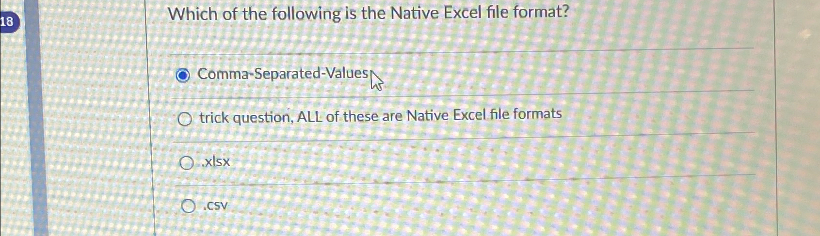 Solved Which of the following is the Native Excel file | Chegg.com