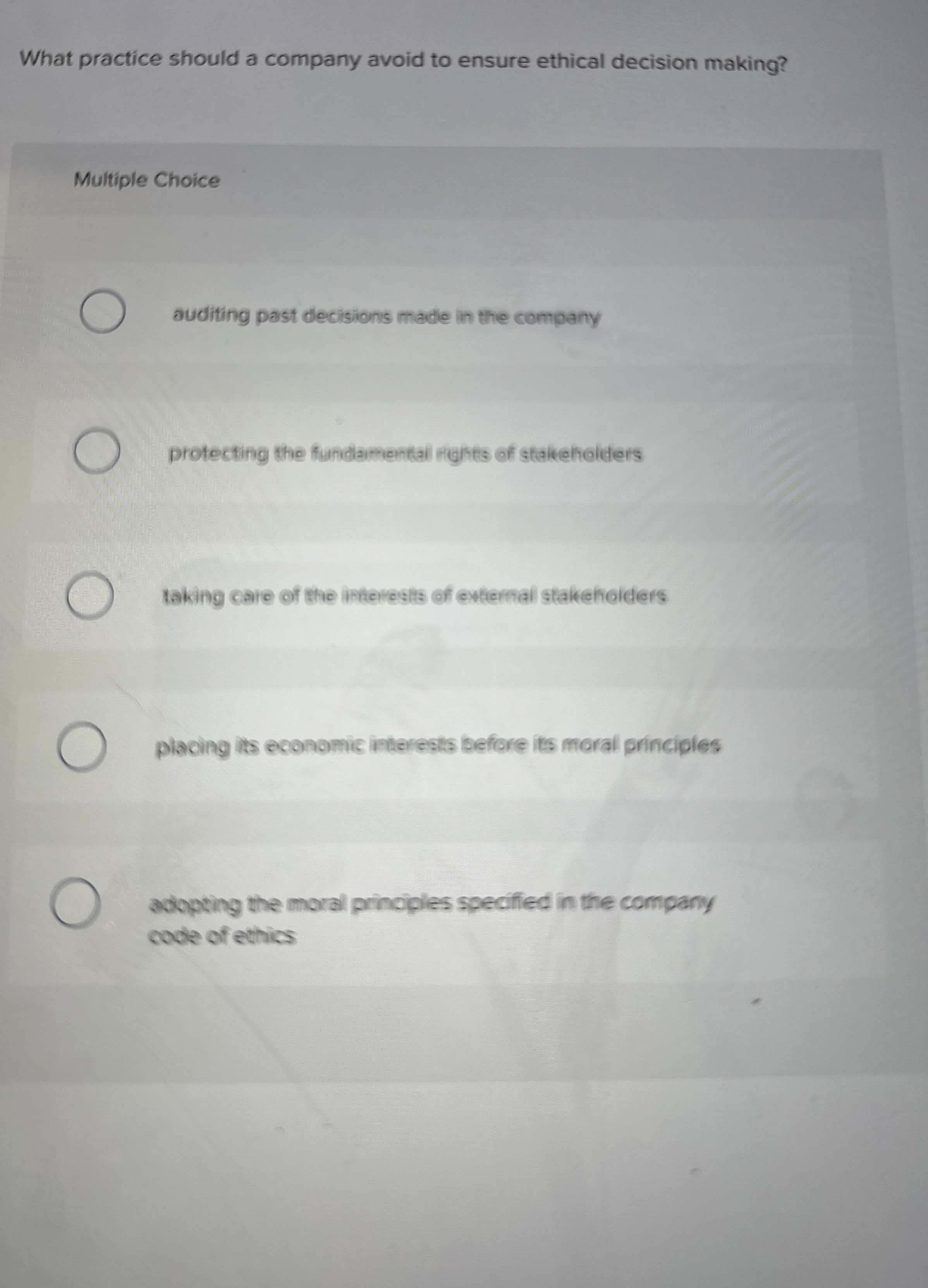 Solved What practice should a company avoid to ensure | Chegg.com